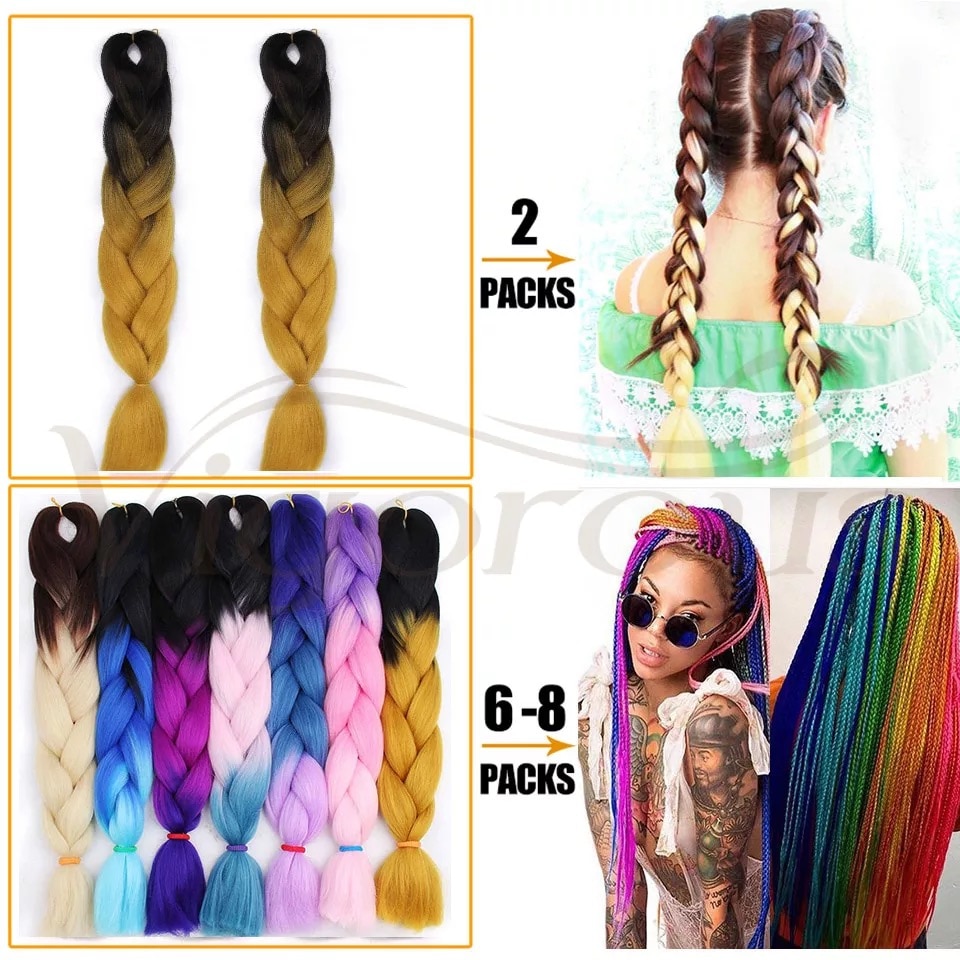 Peruca Extensii colorate de par pentru impletituri ombre roz inchis/roz ...