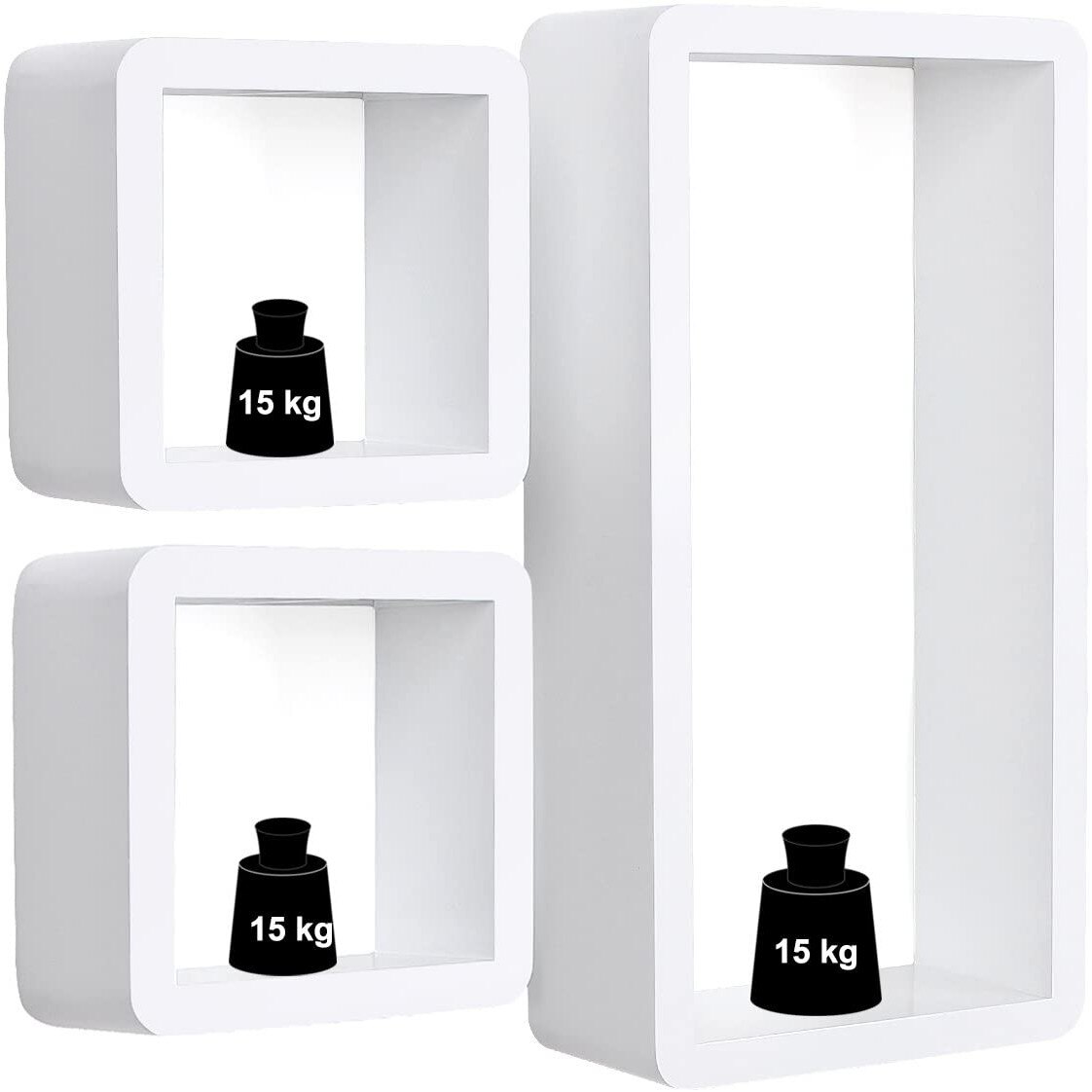 Raft perete, Set 3 bucati, Incarcare 15 kg, Alb - eMAG.ro