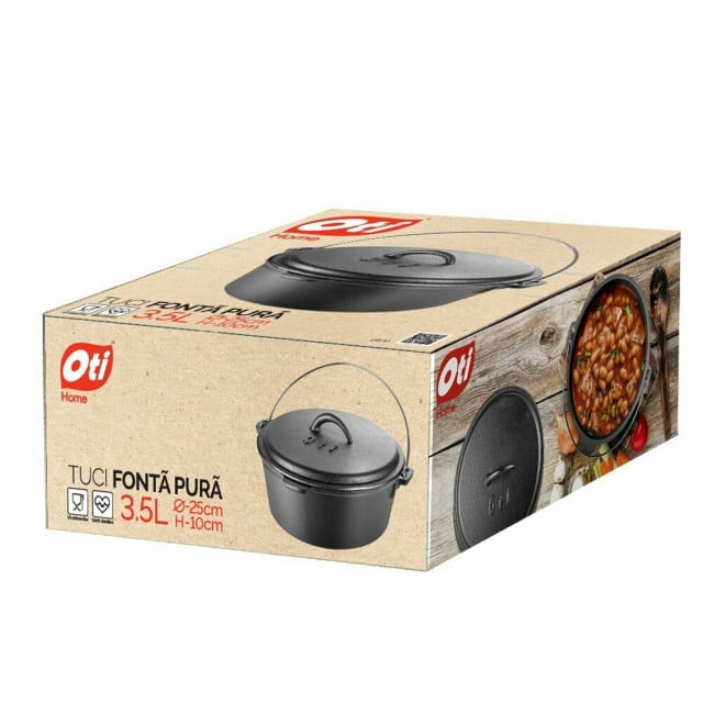 Tuci din Fonta Pura cu Capac, 3.5 Litri, 4.5 Kg, Diametru 25 cm ...