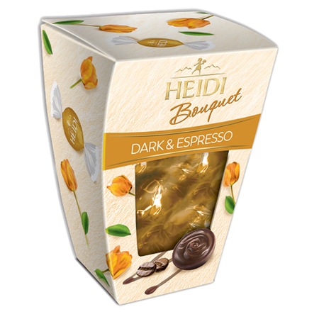 Praline din ciocolata amaruie Heidi Bouquet cu cafea, 16buc/cutie, 155 ...