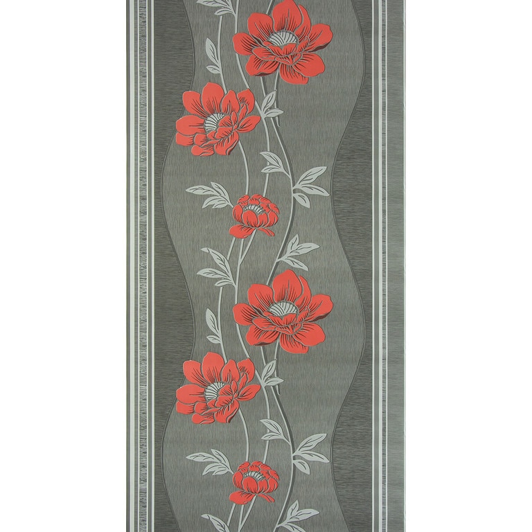 Tapet floral simplex hartie semilavabil 32719 Rosu cu gri 0.53m x 10m ...