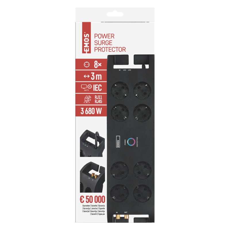 Prelungitor electric cu protectie la supratensiune 3 metri 8 prize + 1 ...