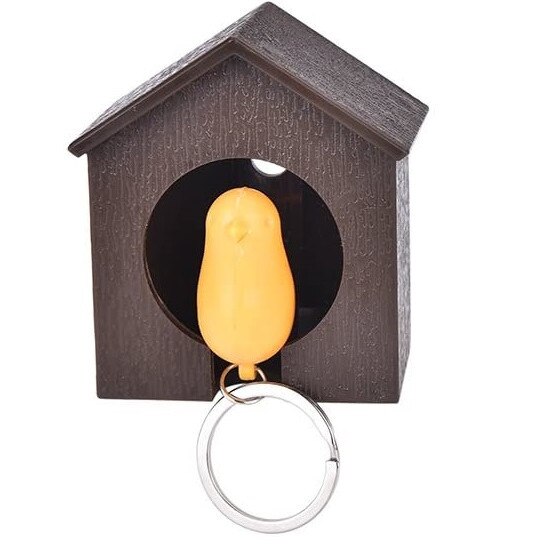 Suport chei casuta si breloc pasare cu fluier, galben-maro, Sparrow ...