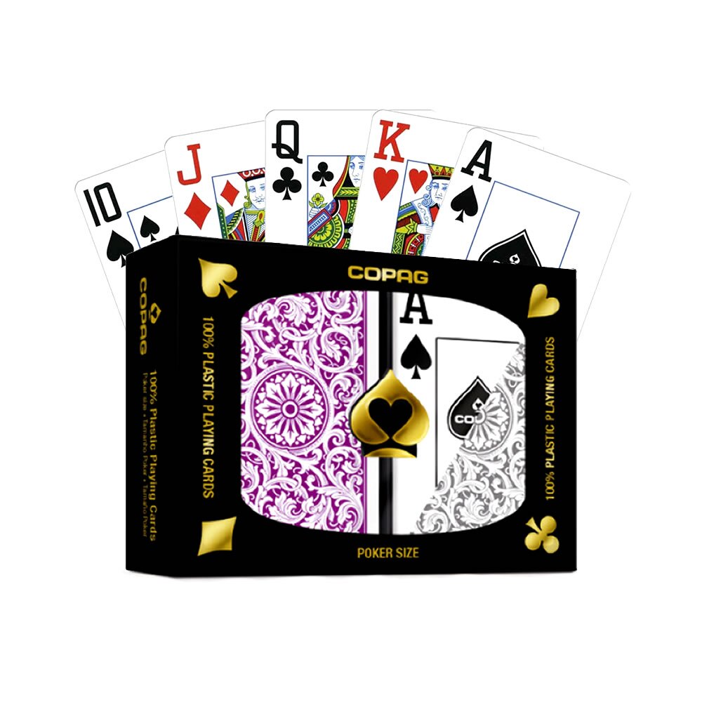 Set carti de joc poker Copag, 100% plastic, 2 pachete, spate purple si ...