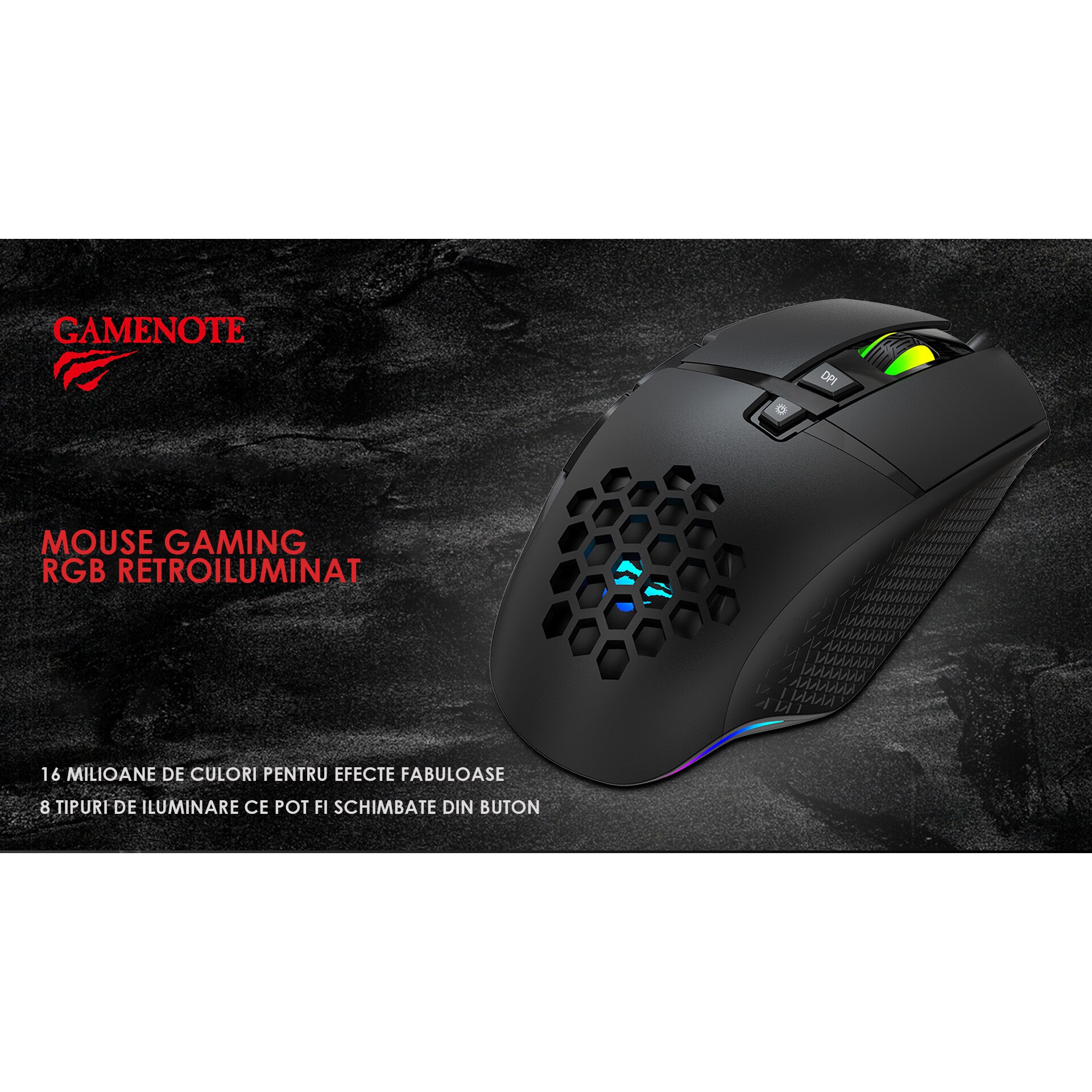 Mouse gaming RGB, Havit GAMENOTE MS1022, 1000-3200 DPI, cablu 1.6m USB - eMAG.ro
