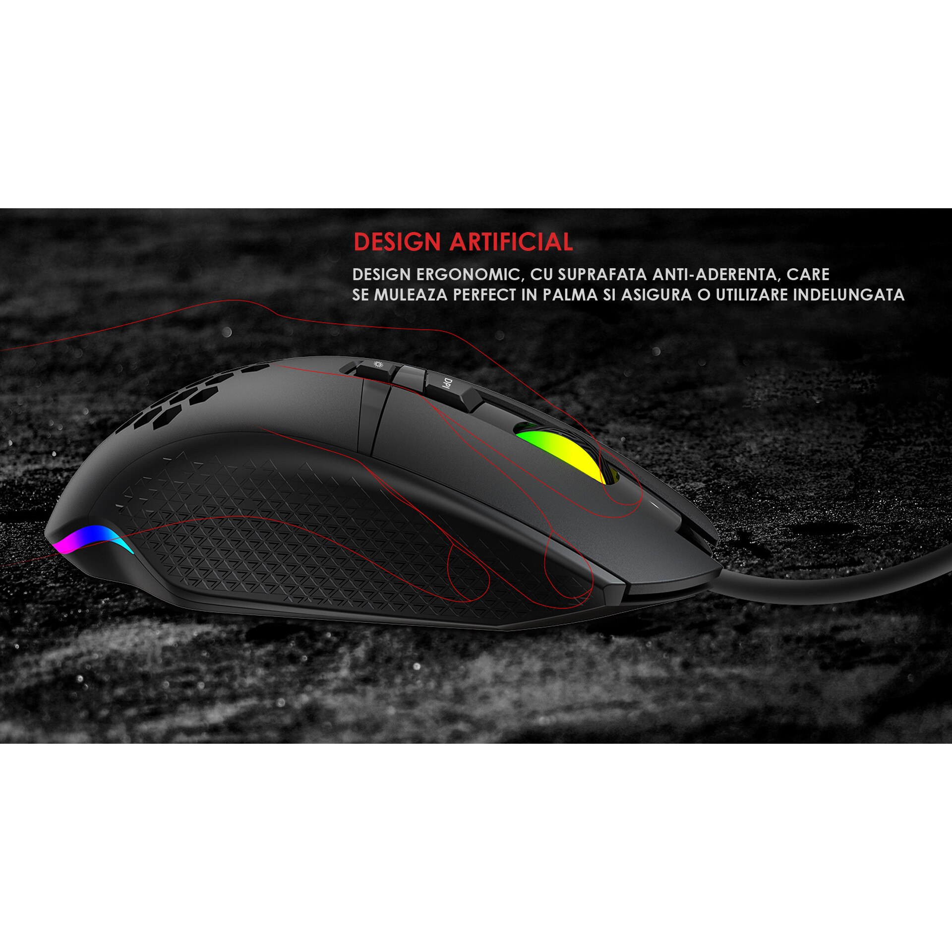 Mouse gaming RGB, Havit GAMENOTE MS1022, 1000-3200 DPI, cablu 1.6m USB - eMAG.ro
