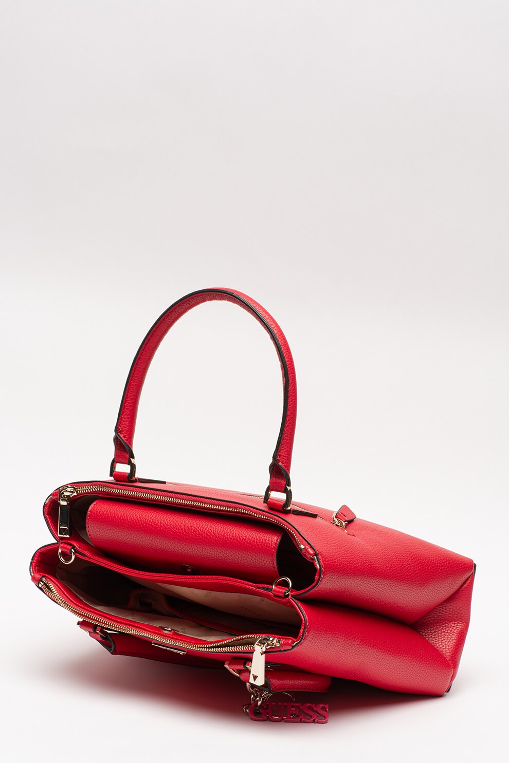 Guess, Geanta de piele ecologica, cu manere si accesoriu logo Becca ...