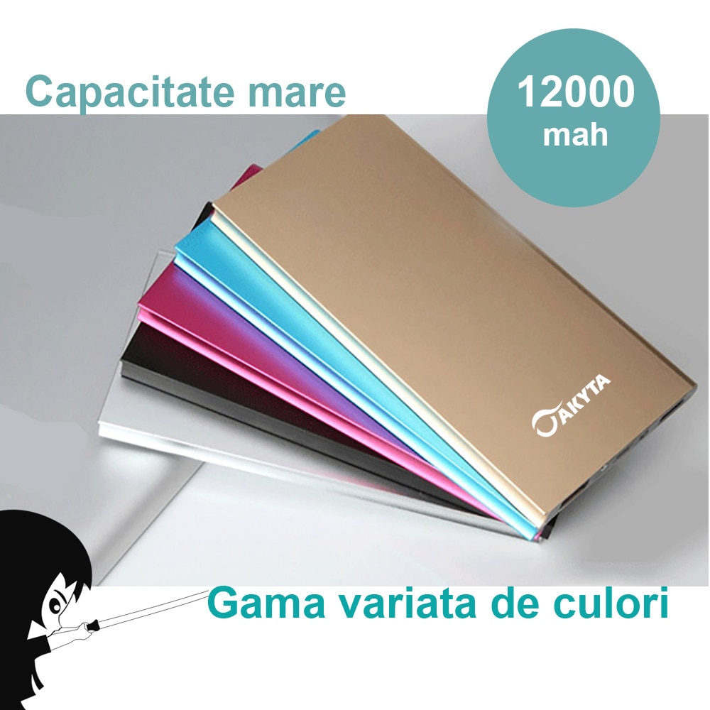 Acumulator extern 12000 mah, Akyta, carcasa eleganta din aluminiu ...