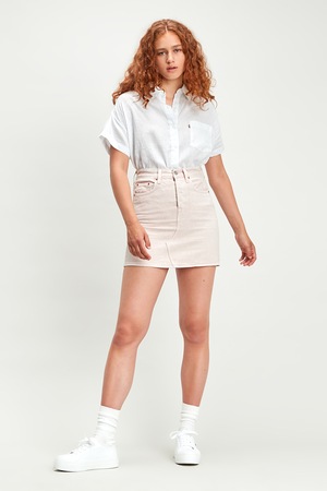 Levi's, Fusta mini din denim cu terminatie nefinisata, Roz pal, 29 ...