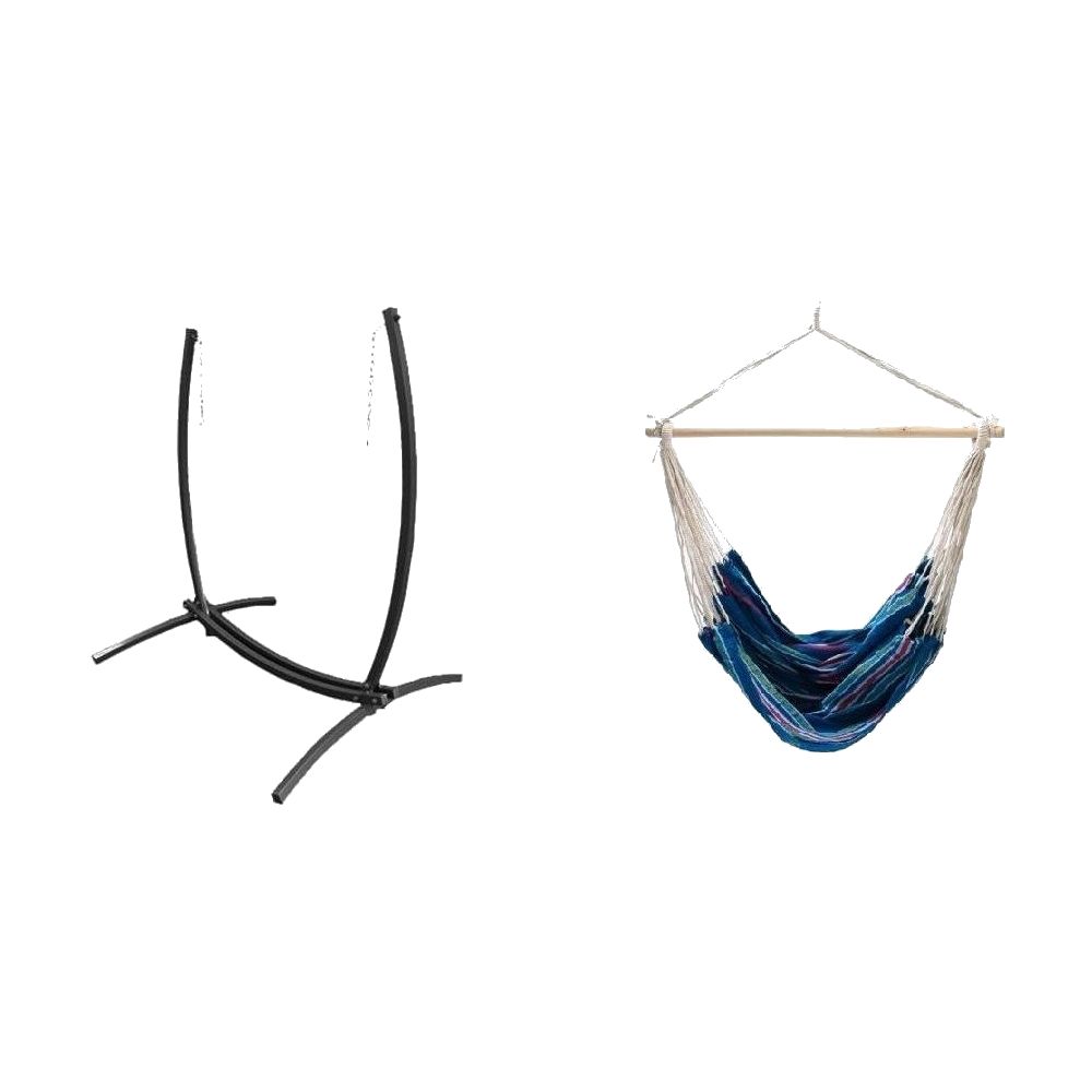 Hamac Brazilian tip Scaun,100x100cm, Culoare Albastru/Alb Cu Suport ...