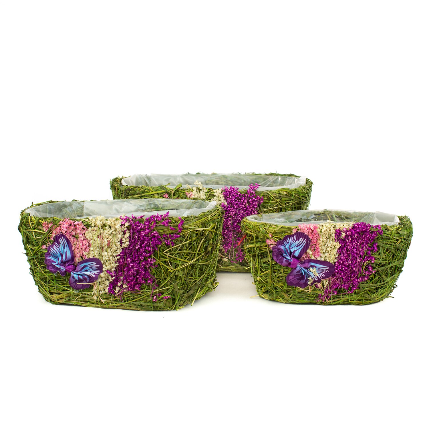 Set 3 cosuri ovale handmade pentru flori, 26x17x10 cm, F919-150, Mov ...