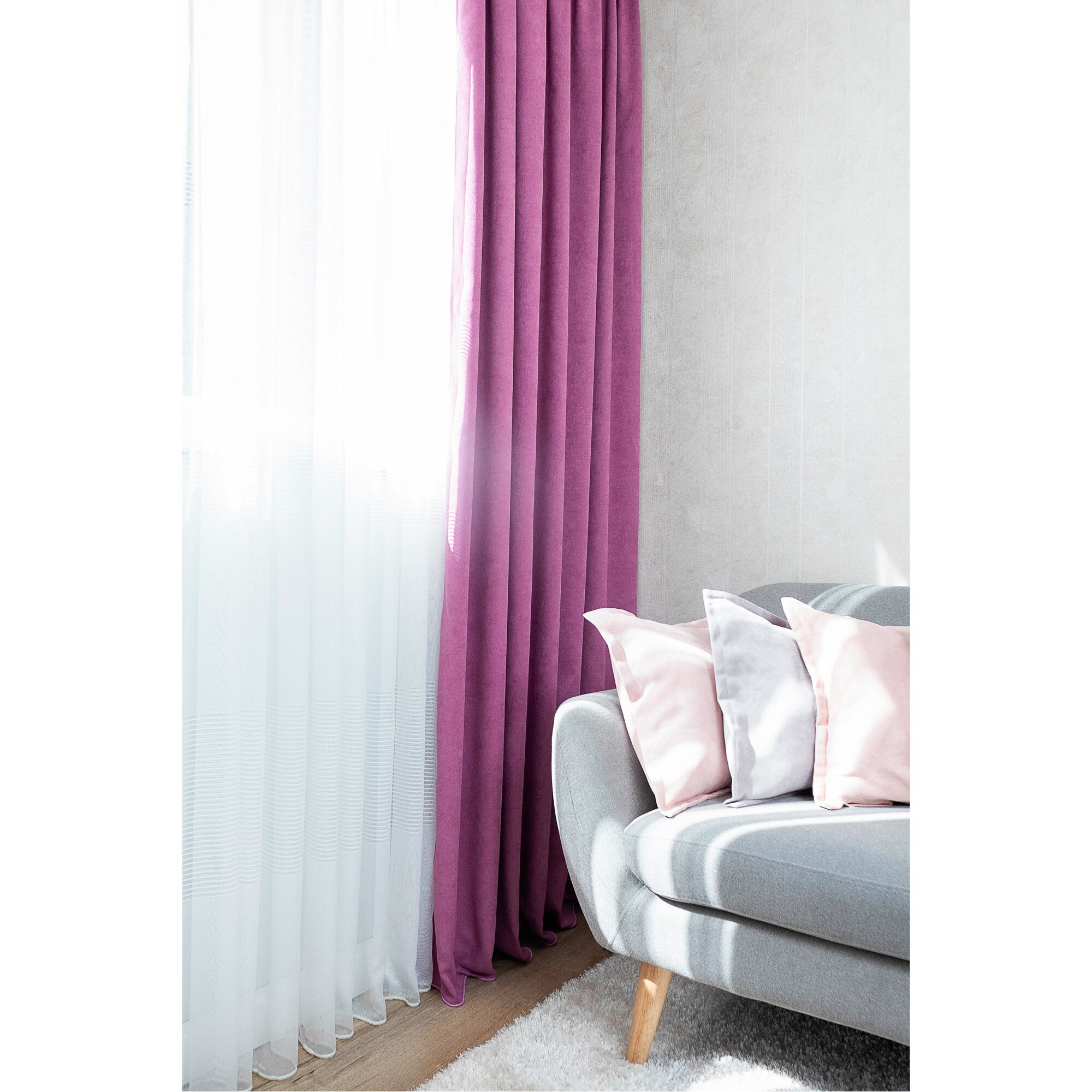 Set Decolis, Draperie Dida Lila 2 buc x 150 cm, cu Perdea Lisbeth Alb 1 ...