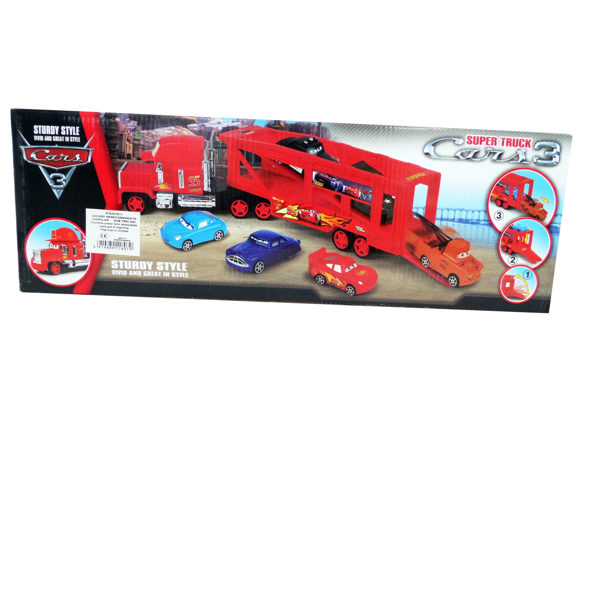 Masina in Cutie Cadou Camion Platforma cu Masini Mack Cars Fulger 95 ...