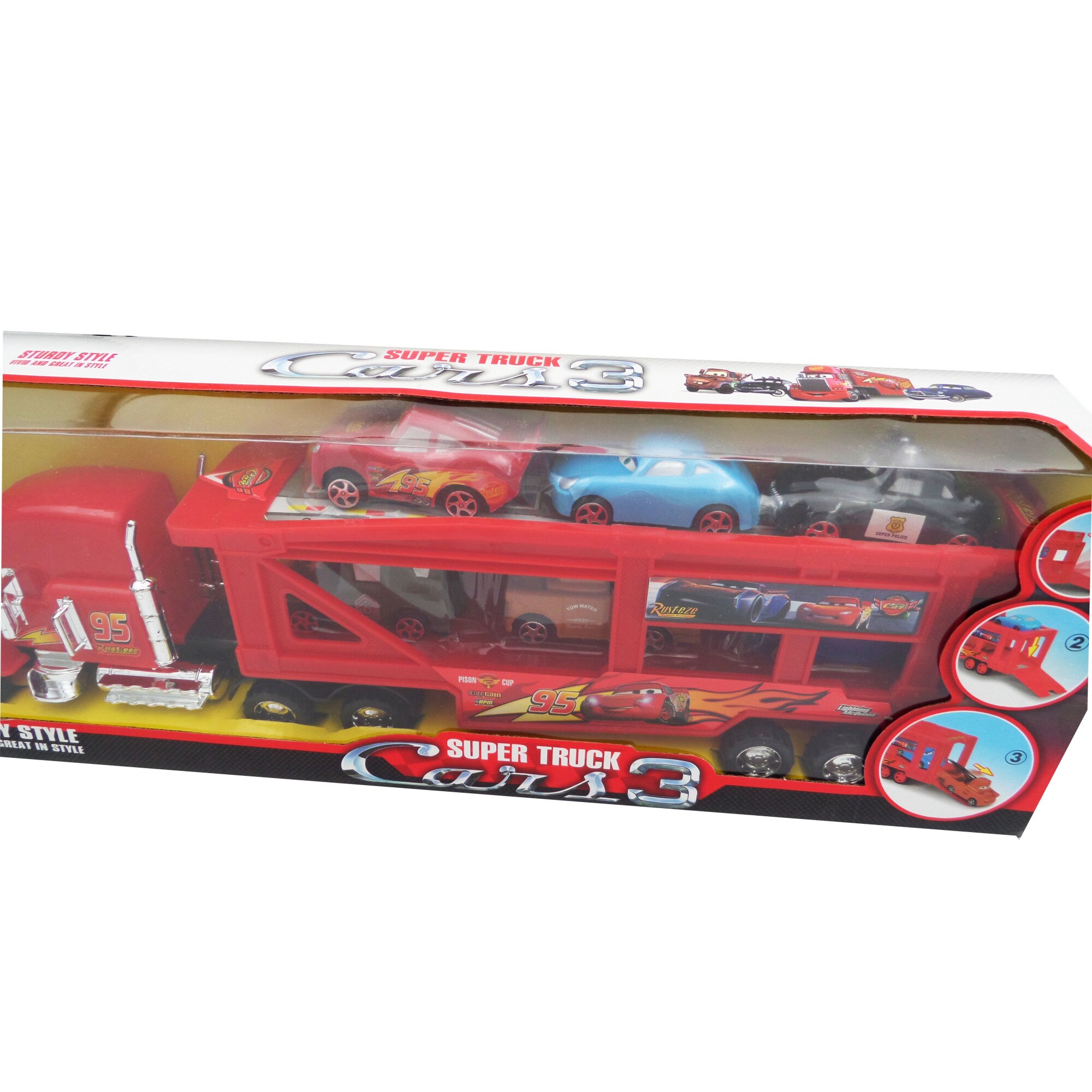 Masina in Cutie Cadou Camion Platforma cu Masini Mack Cars Fulger 95 ...