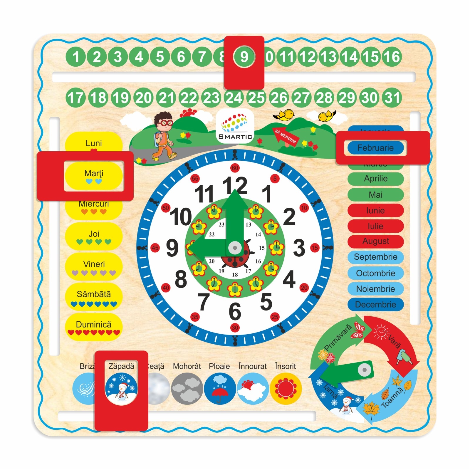 Tablita Calendarul naturii din lemn cu 6 activitati SMARTIC® - eMAG.ro