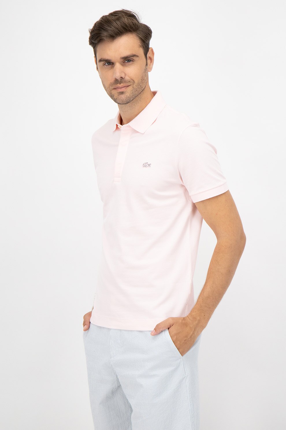 Lacoste, Tricou polo regular fit cu logo discret, Roz, 2 - eMAG.ro