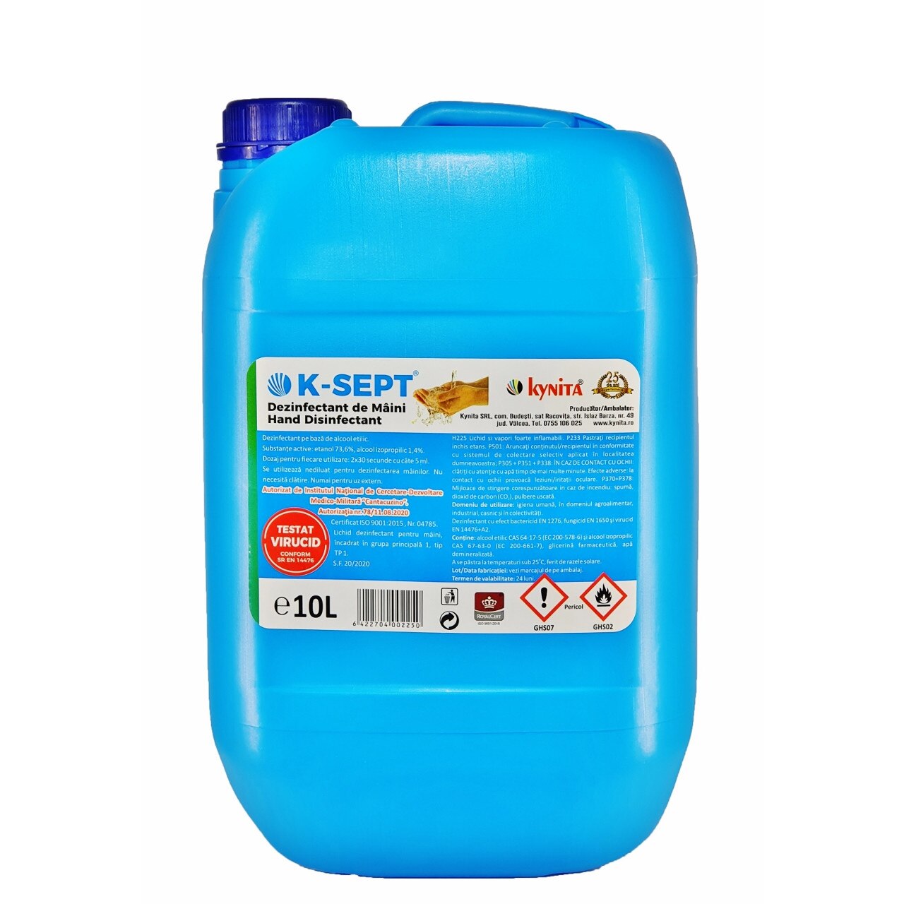 Дезинфектант за ръце K-SEPT 10 литра туба със 75% алкохол - eMAG.bg