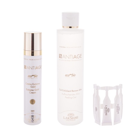 Set 3 produse antiage ritual de ingrijire pentru pielea matura si uscata +45 ani, Lakshmi, fiole ...