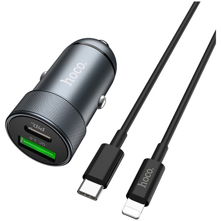 Set Incarcator Auto+Cablu Date Type C to Lighning Hoco Z32B 2xUSB QC3.0 ...
