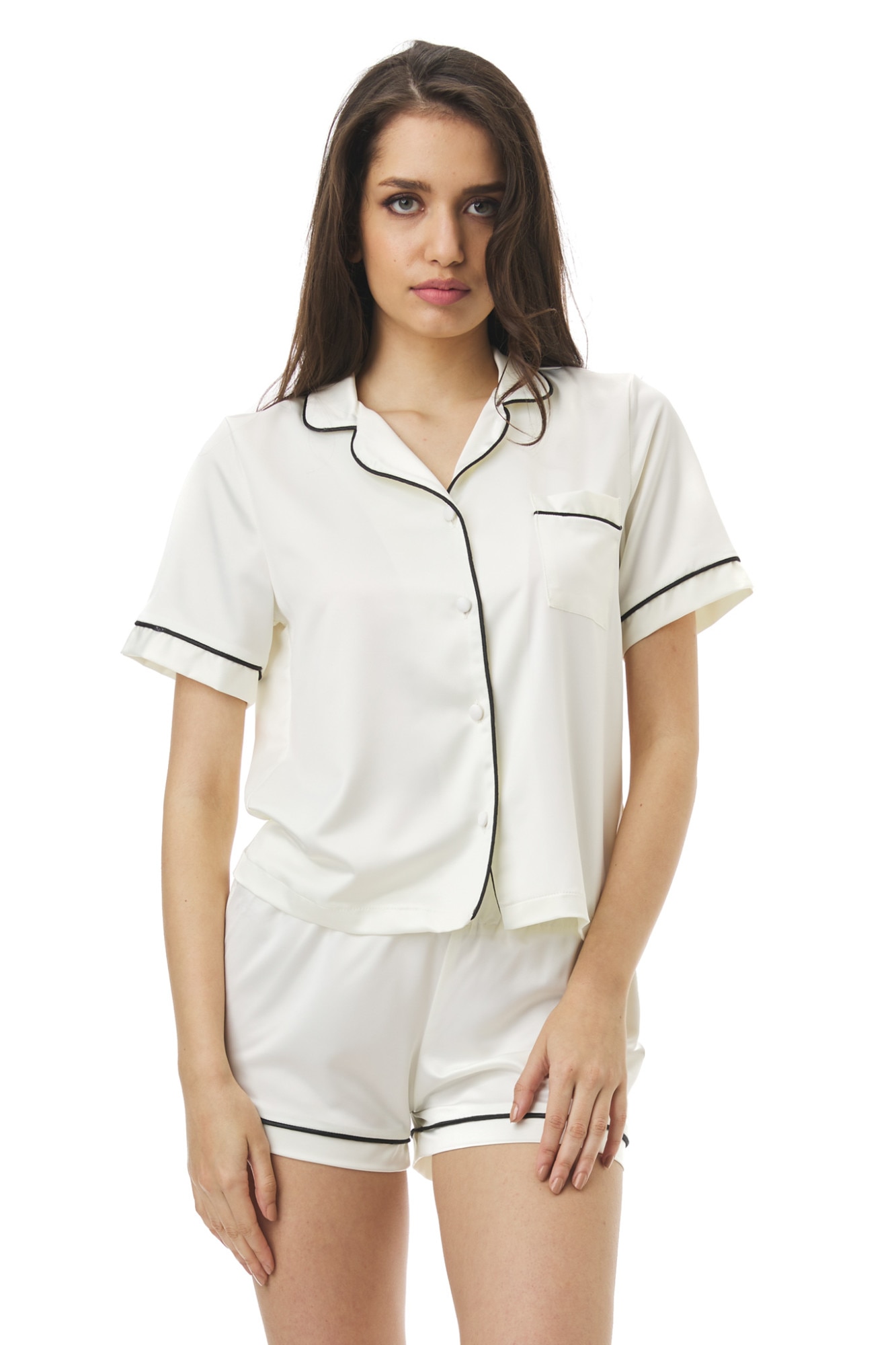 Pijama En Privé din satin de matase, Model Lola, Ivoir, M INTL - eMAG.ro