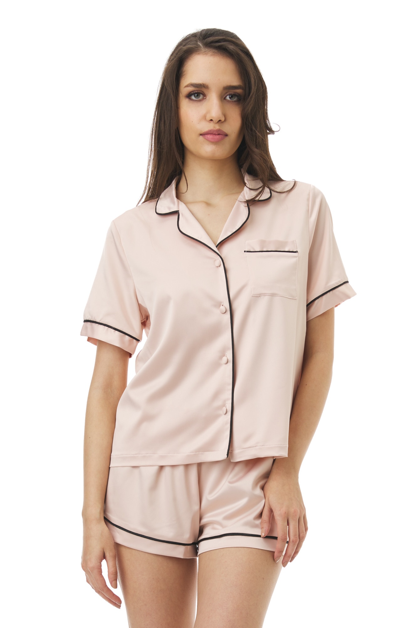 Pijama En Privé din satin de matase, Model Lola, Sampanie, M INTL - eMAG.ro