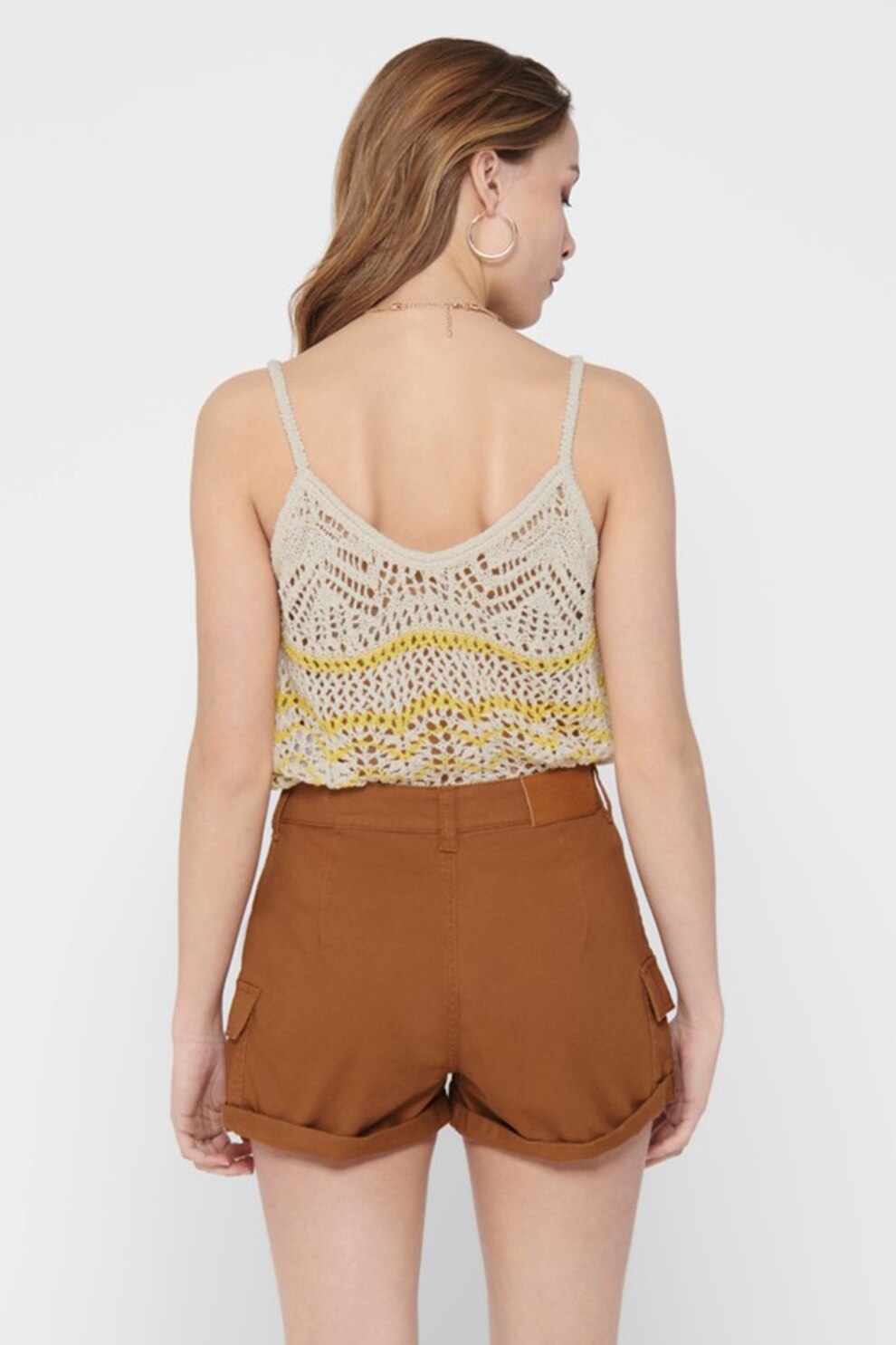 Only, Топ от плетена дантела с шпиц, Камел, жълт, XL - eMAG.bg