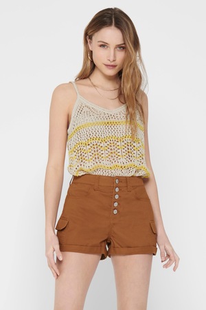 Only, Топ от плетена дантела с шпиц, Камел, жълт, XL - eMAG.bg
