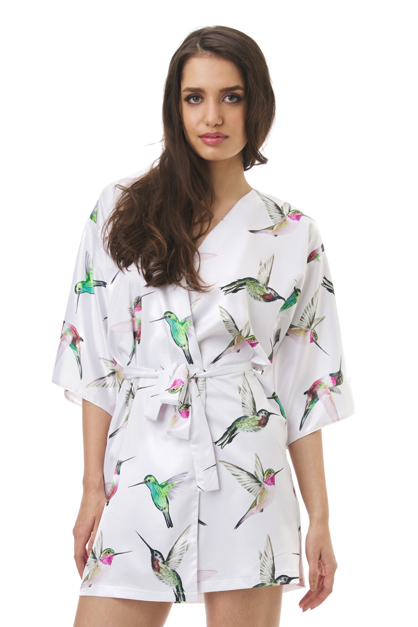 Halat En Privé din satin de matase, Model Grace Birds of Paradise White ...