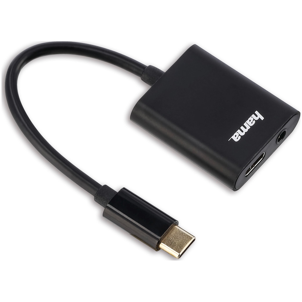 Adaptor Hama 2-in-1, USB Type C - Jack 3.5mm, Black - eMAG.ro