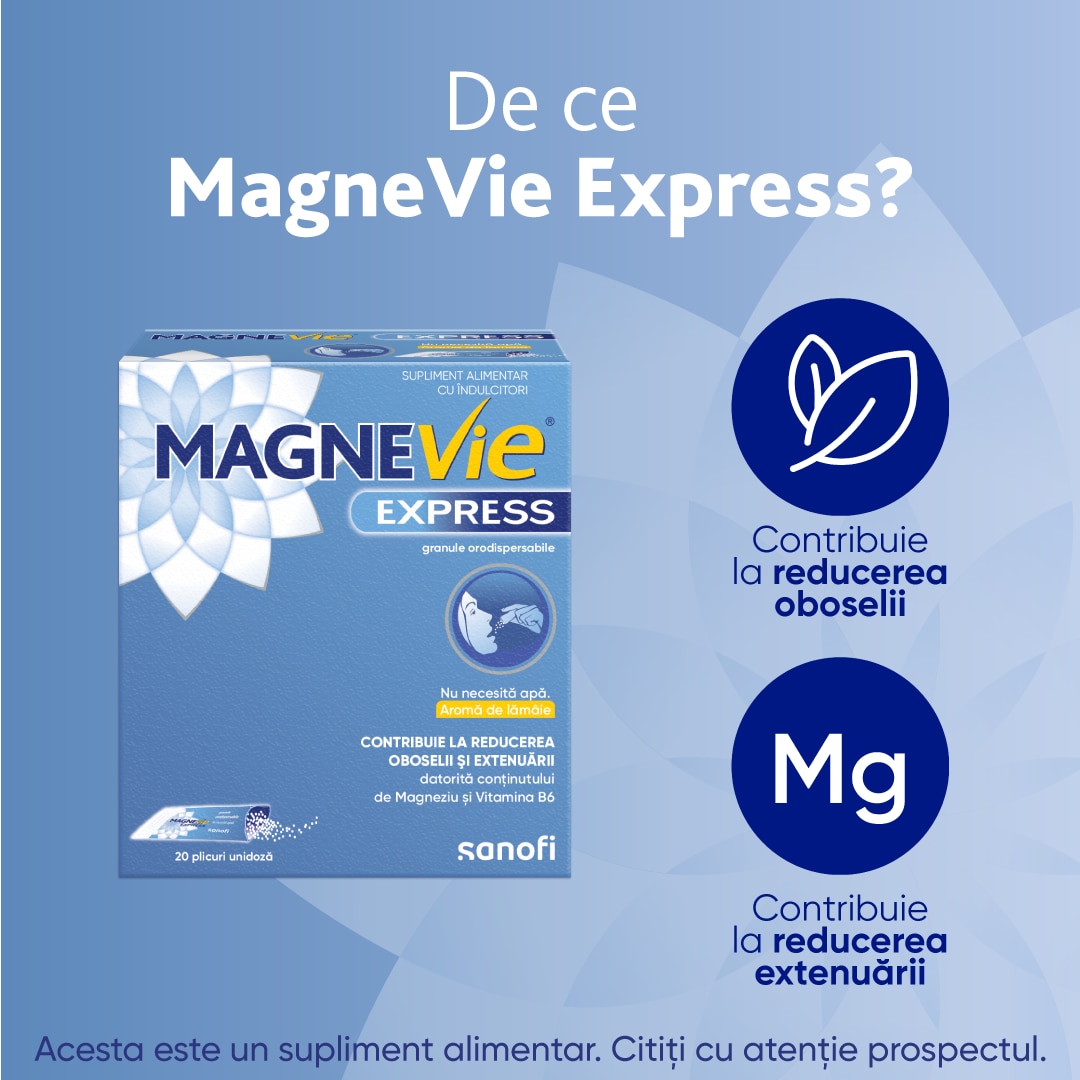 MagneVie Express, 150 mg magneziu + 0.7mg vitamina B6, plus de energie ...