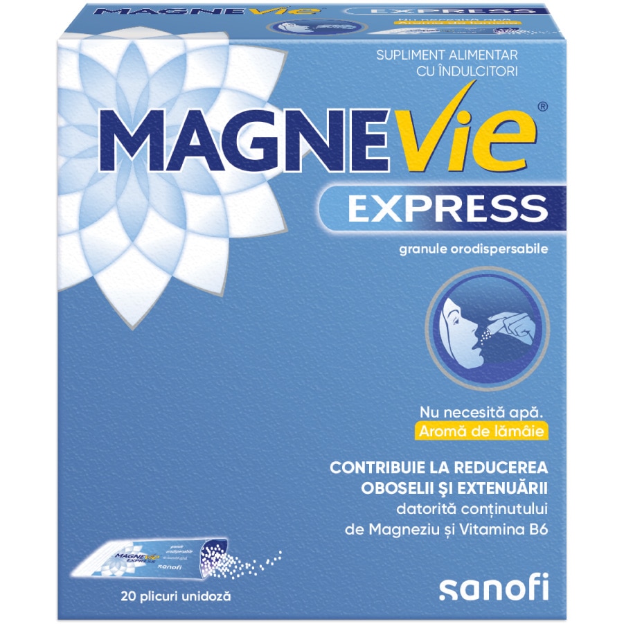 Magnevie Express, Magneziu 150mg + B6 0.7mg, Sanofi, 20 plicuri - eMAG.ro