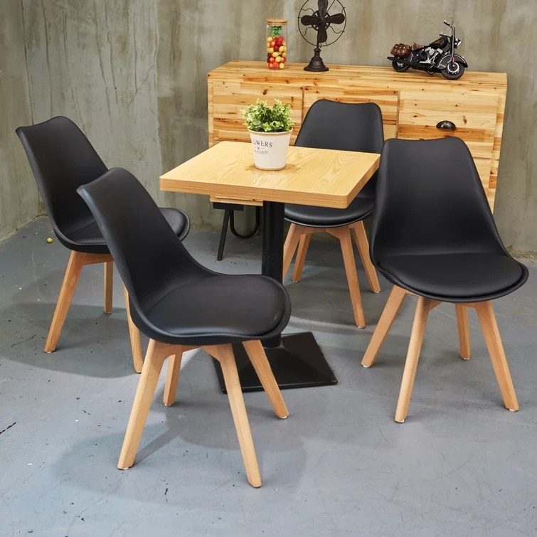 Set 4 scaune dining/bucatarie Kring Havana, lemn/PP, perna sezut, Negru ...