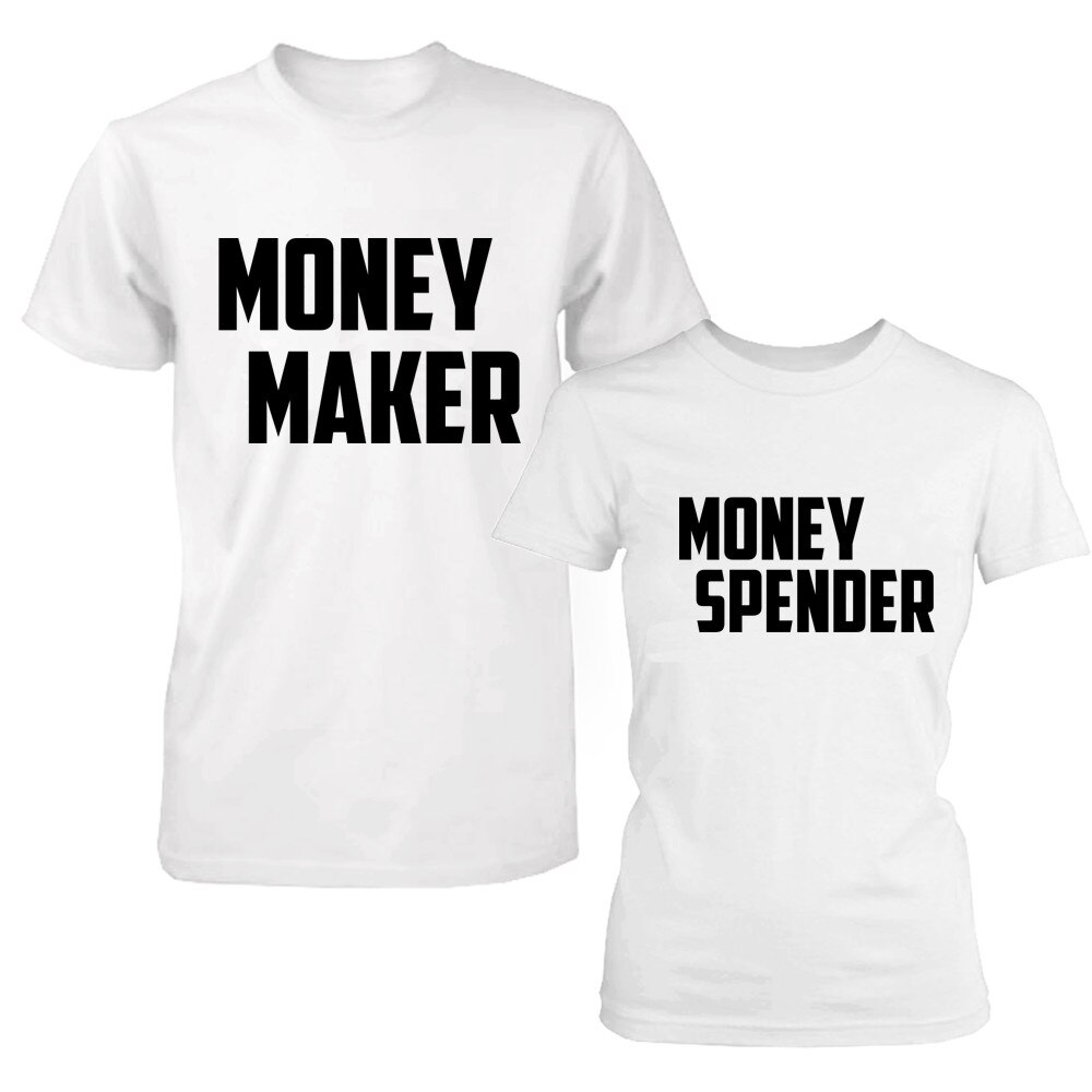 Комплект тениски за двойка, "Money maker/Money earner", White, M - eMAG.bg