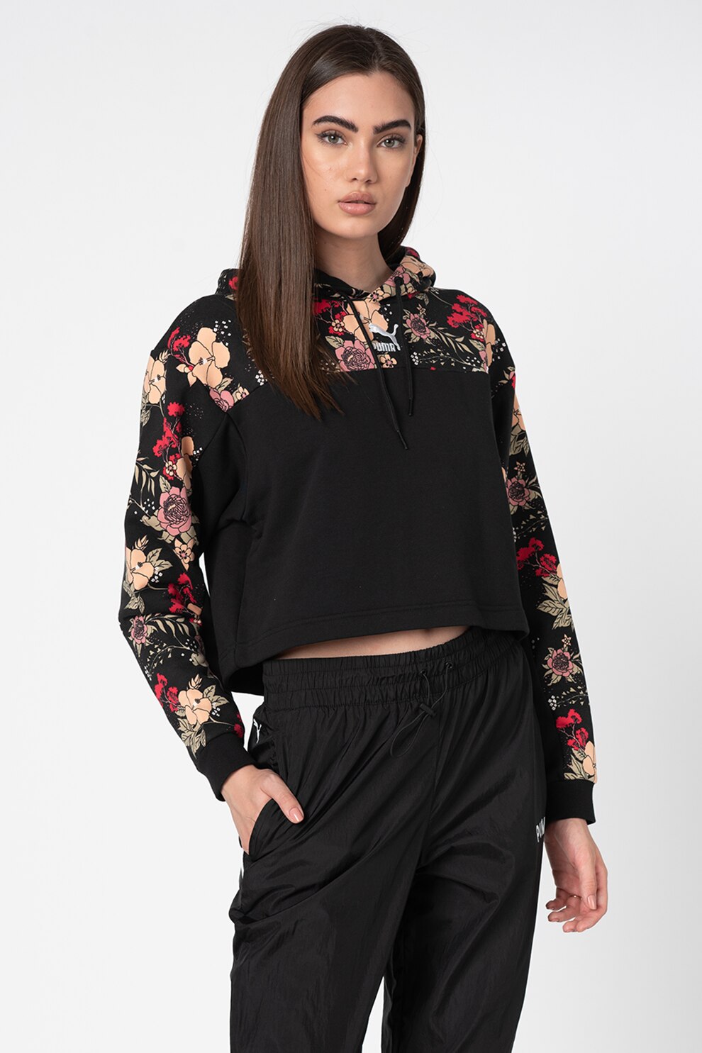 Puma, Hanorac crop AOP, Negru, S - eMAG.ro