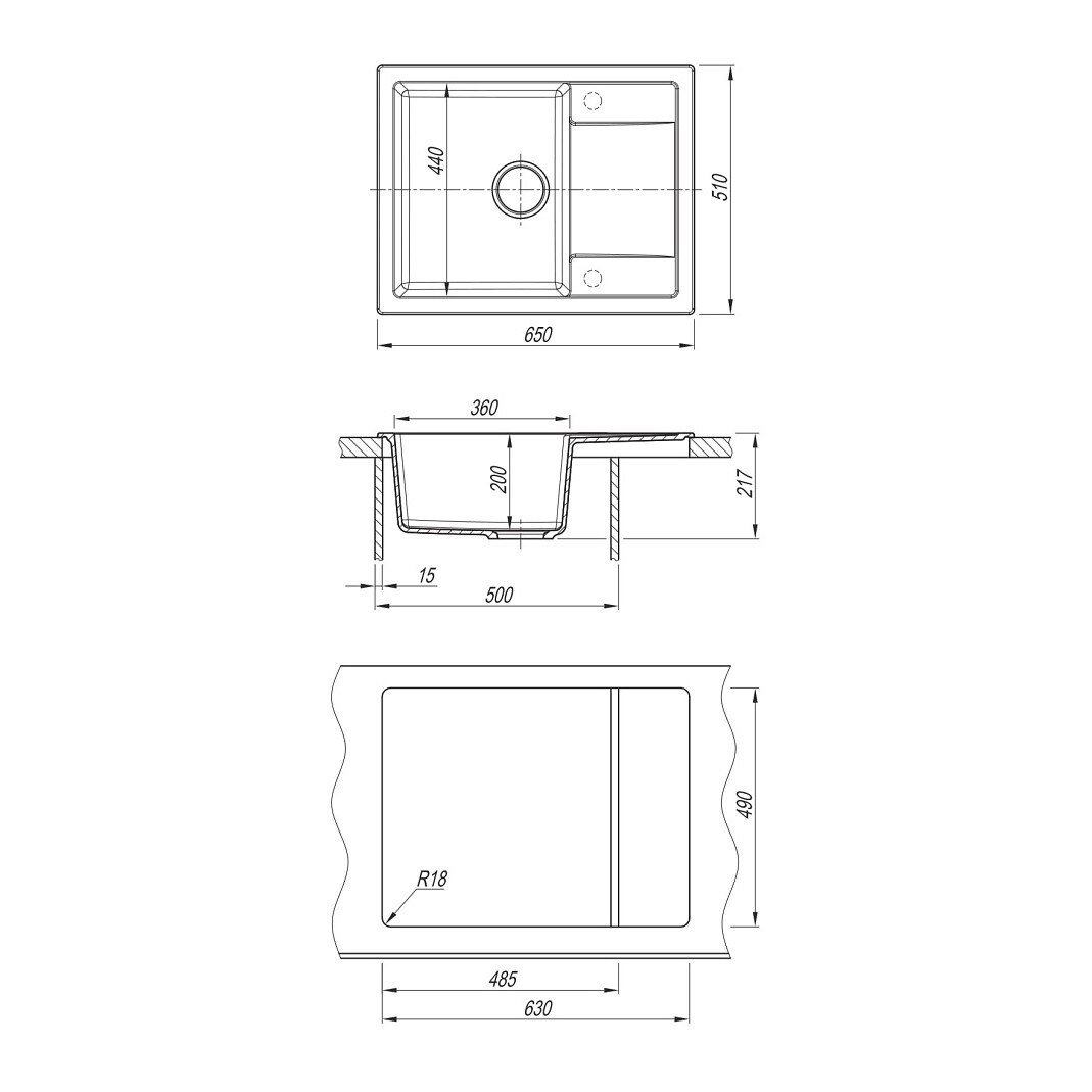 Chiuveta, DR.GANS, TECHNO 650, marmura/granit, forma dreptunghiulara, alb, 650 x 510 mm ...