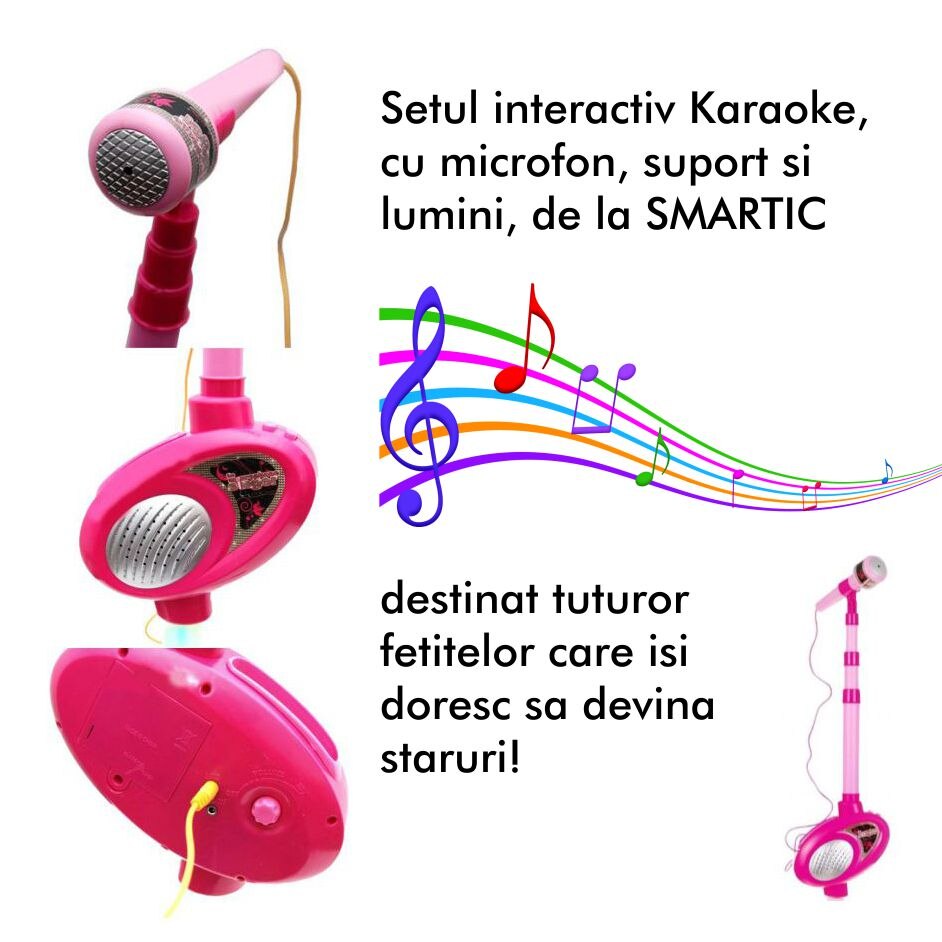 Set interactiv Karaoke, cu microfon, suport si lumini, SMARTIC ...