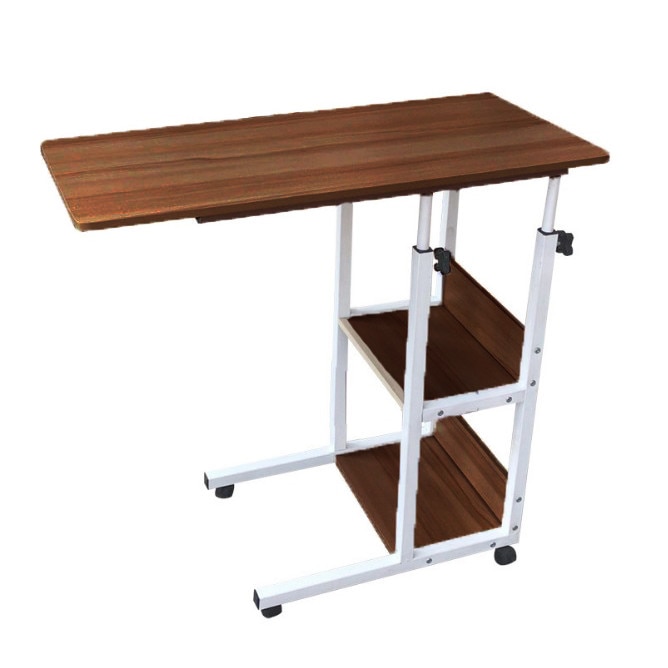 Birou laptop portabil din lemn cu roti cu structura metalica inaltime ...