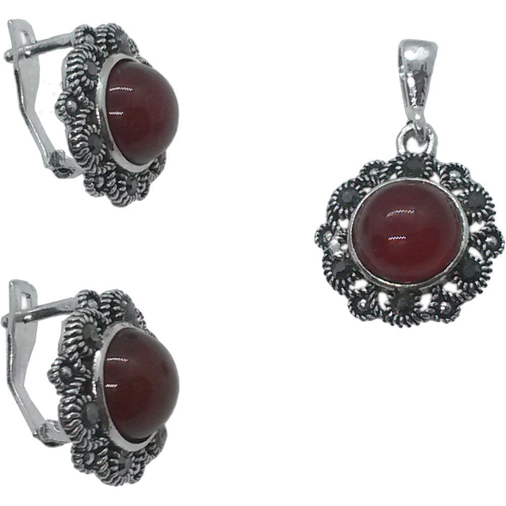 Set din argint 925, cu marcasite si piatra agat, 6.3 g - eMAG.ro