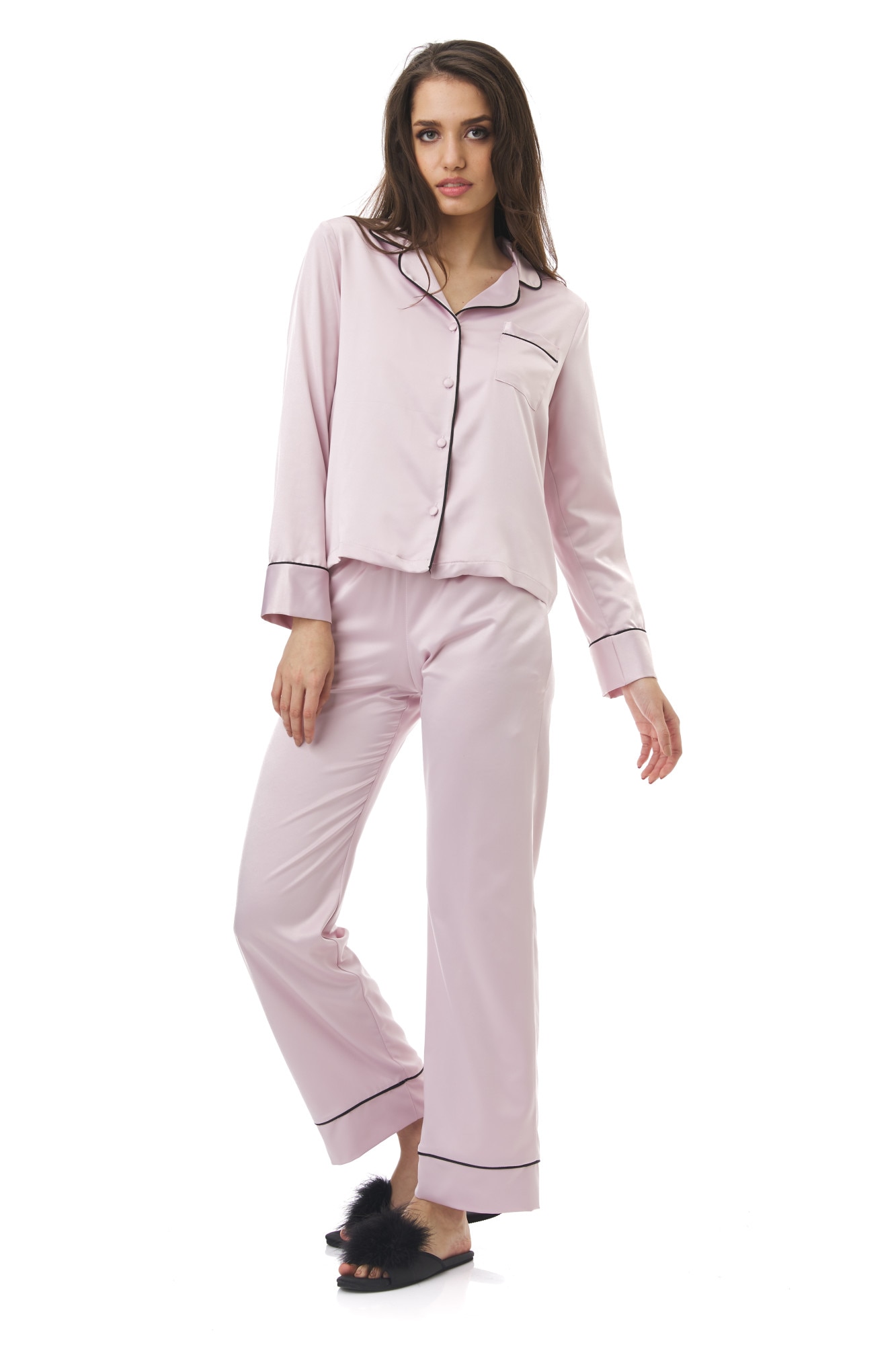 Pijama En Privé din satin de matase, Model Coco, Roz - eMAG.ro