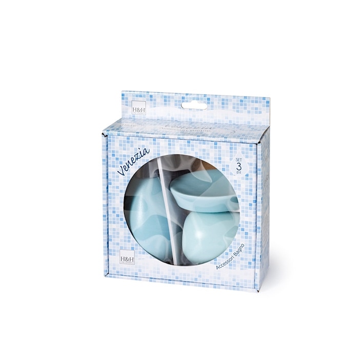 Set baie ceramica, albastru azuriu, 3 piese - eMAG.ro