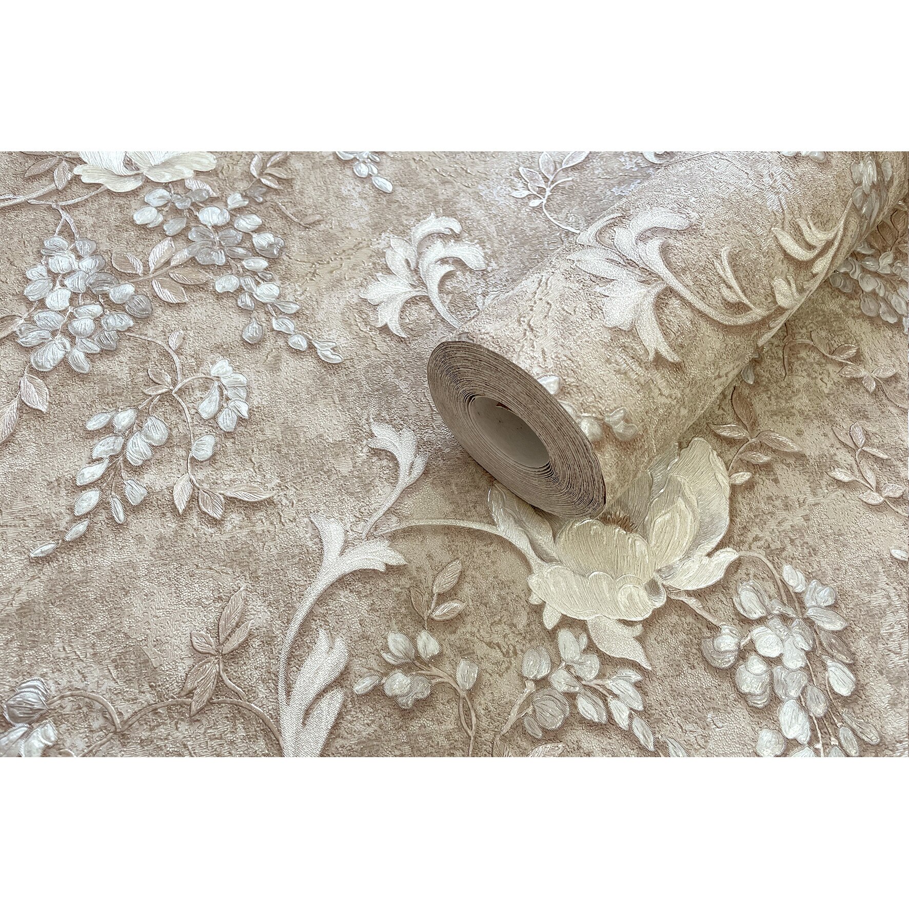 Tapet MallDeco Soforo Decor Cafea deschis 1275-4, clasic flori, vinil ...