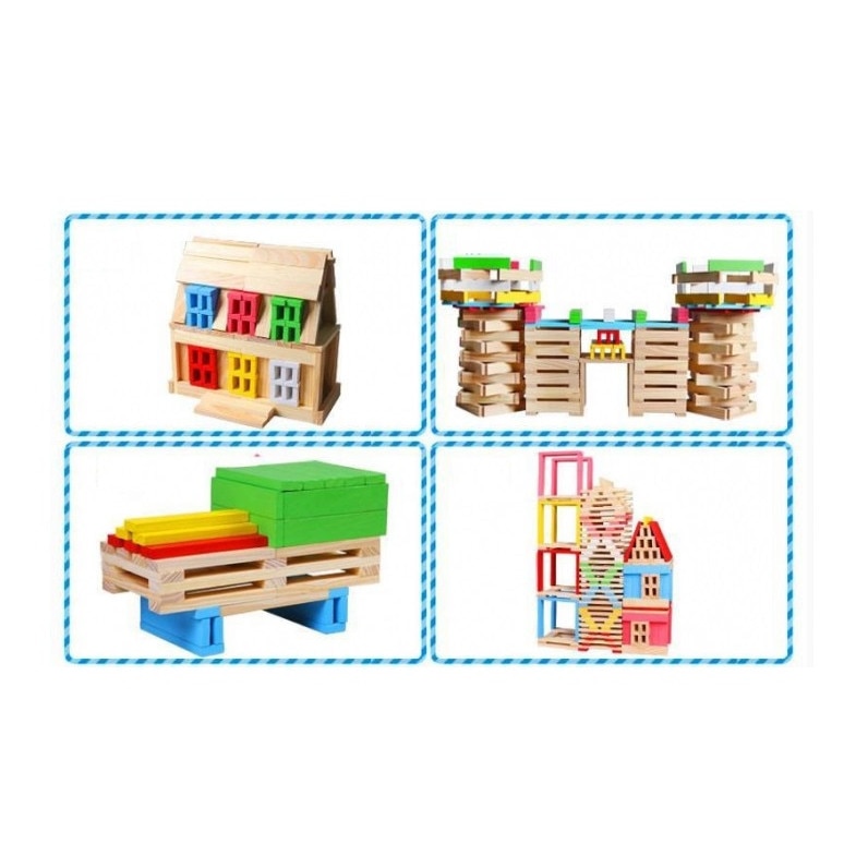 Set constructie, 150 de piese din lemn, multicolor - eMAG.ro