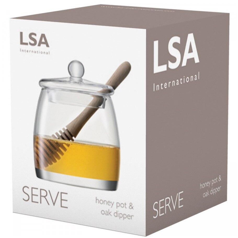 Vas servire miere cu capac si lingurita LSA International Serve h12.5cm ...