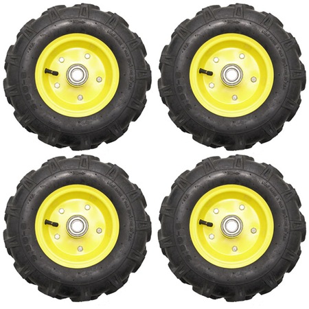 Set 4 roti pentru roaba, cu rulment, crampoane, ax 20 mm, 3.50-6 4PR ...