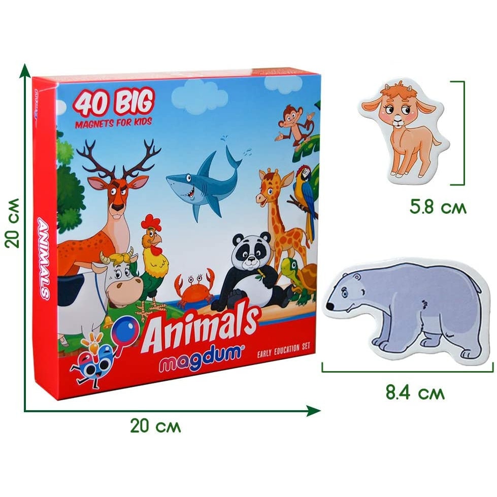 Set magneti de jucarie, MAGDUM, Farm+Zoo Animals Happy, Multicolor, 40 ...
