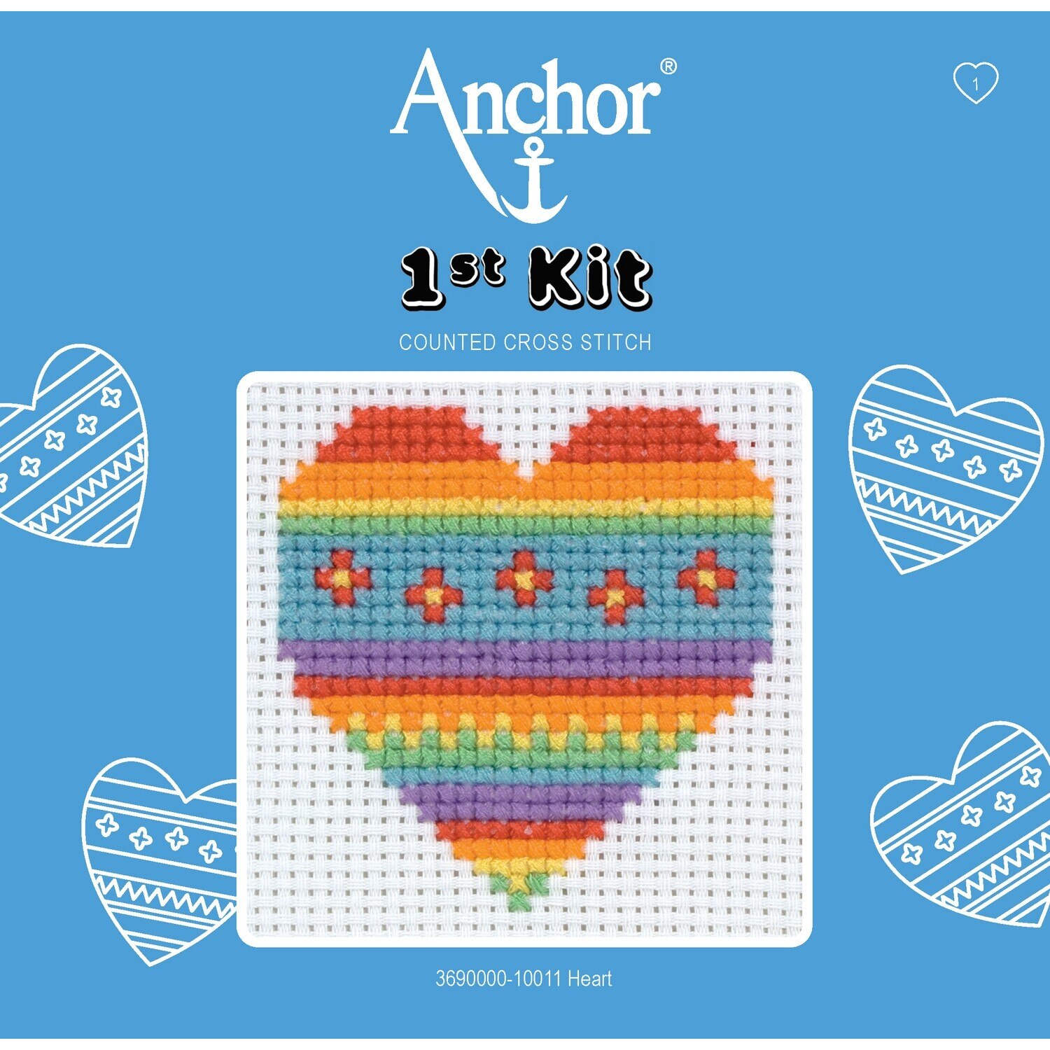 Set de brodat pentru copii, Anchor, model Inima, cu diagrama si fire ...