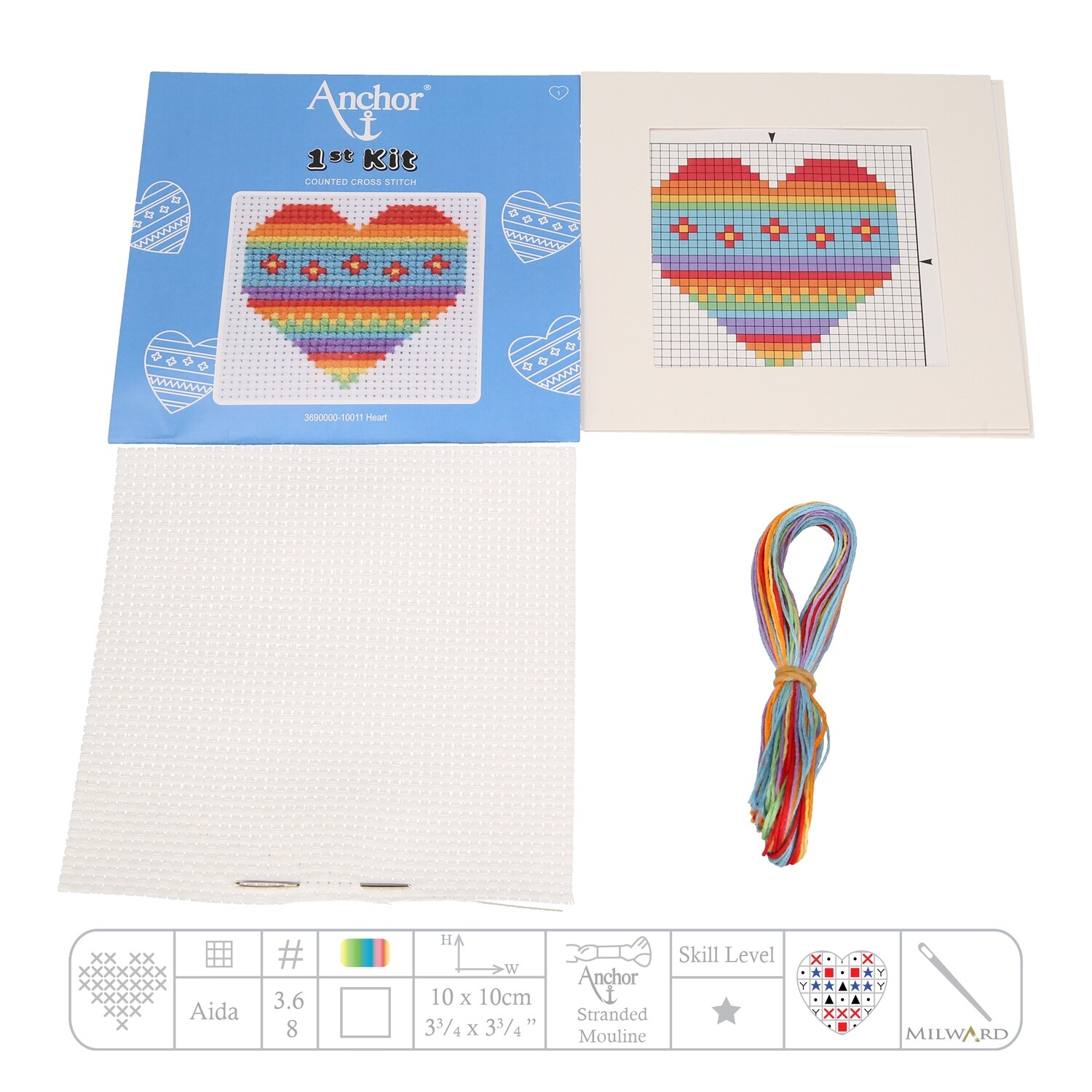 Set de brodat pentru copii, Anchor, model Inima, cu diagrama si fire ...