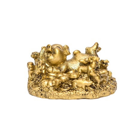 Statueta porc mistret auriu cu pui remediu Feng Shui din rasina, 100 mm ...