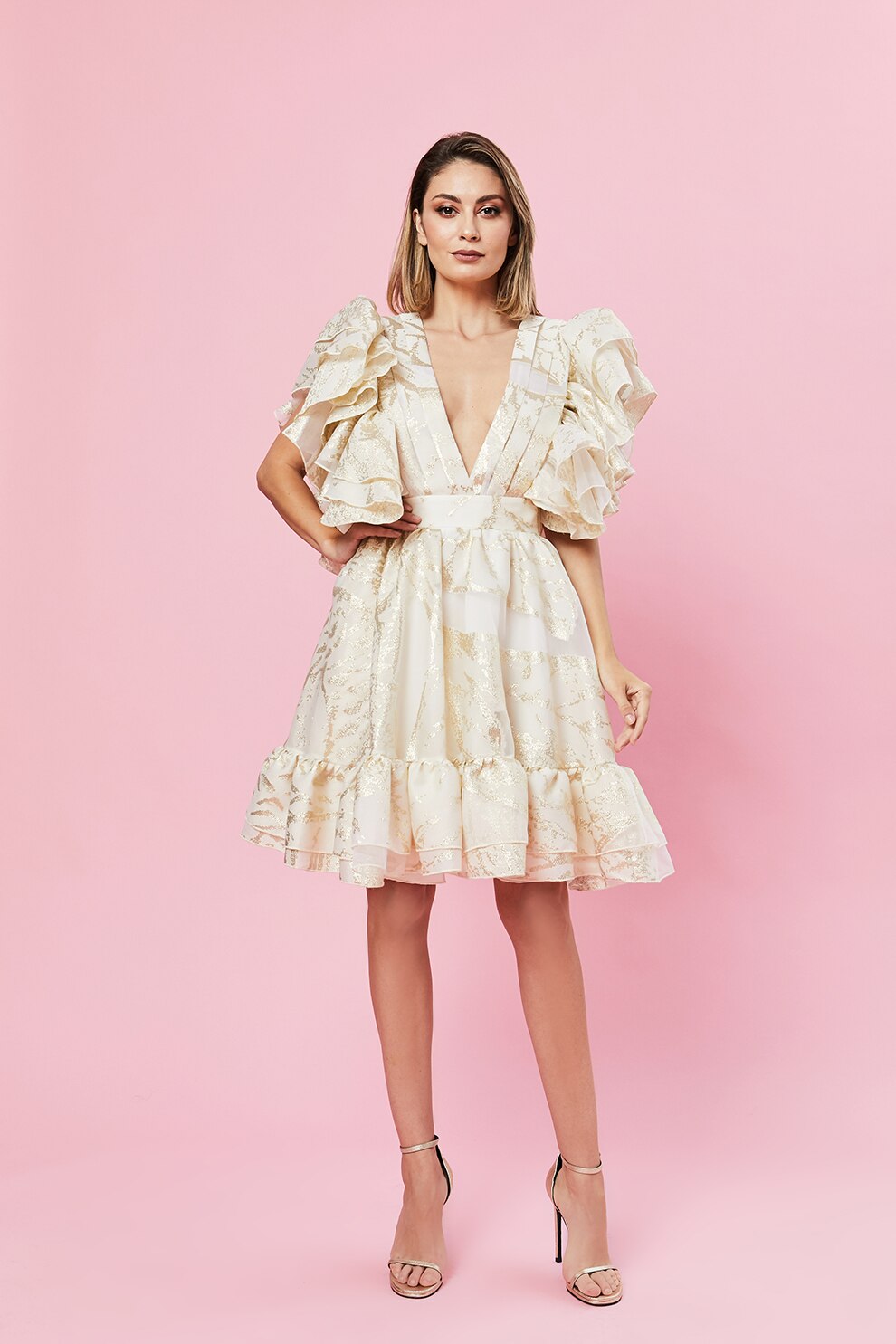 MIAU by Clara Rotescu, Rochie din organza, cu volane Kristina, Alb ...