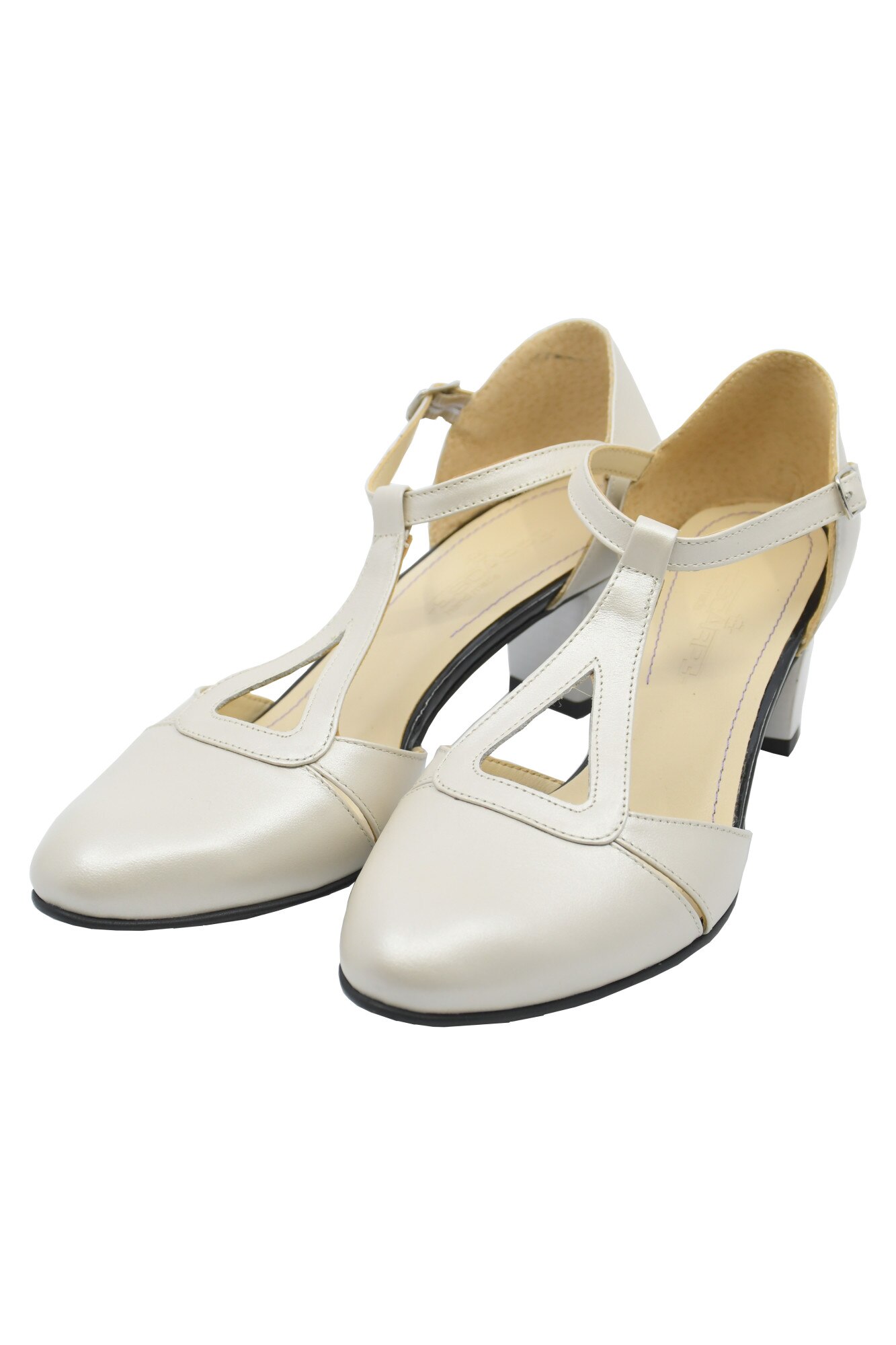 Pantofi decupati eleganti bej sidefat din piele naturala-36 EU - eMAG.ro